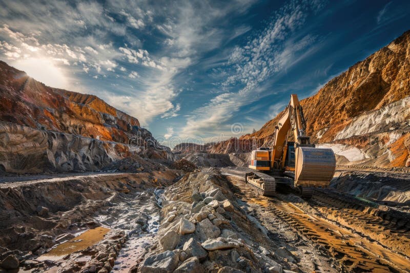 Heavy Machinery Digging in an Open Pit Mine Stock Photo - Image of ...