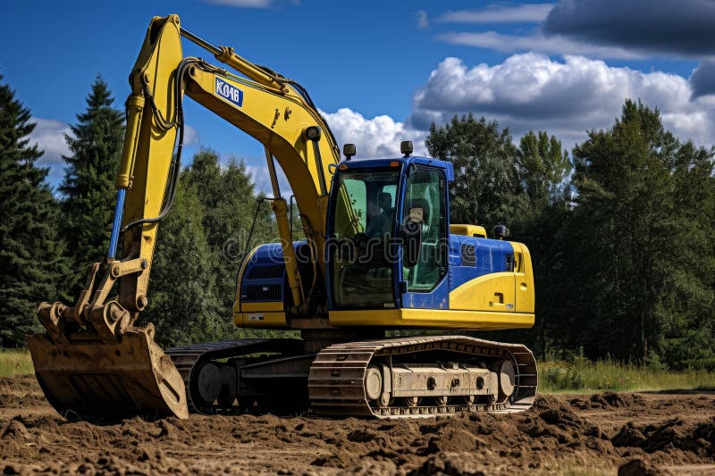 Heavy Machinery Excavator Digging Soil on Construction Site Under the ...