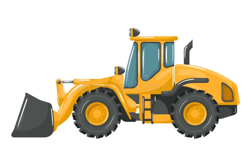 Heavy Machinery with Front Loader Cartoon Style on White Background ...