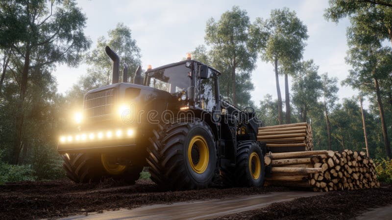 Heavy Machinery Loading Timber in a Dense Forest Environment during ...