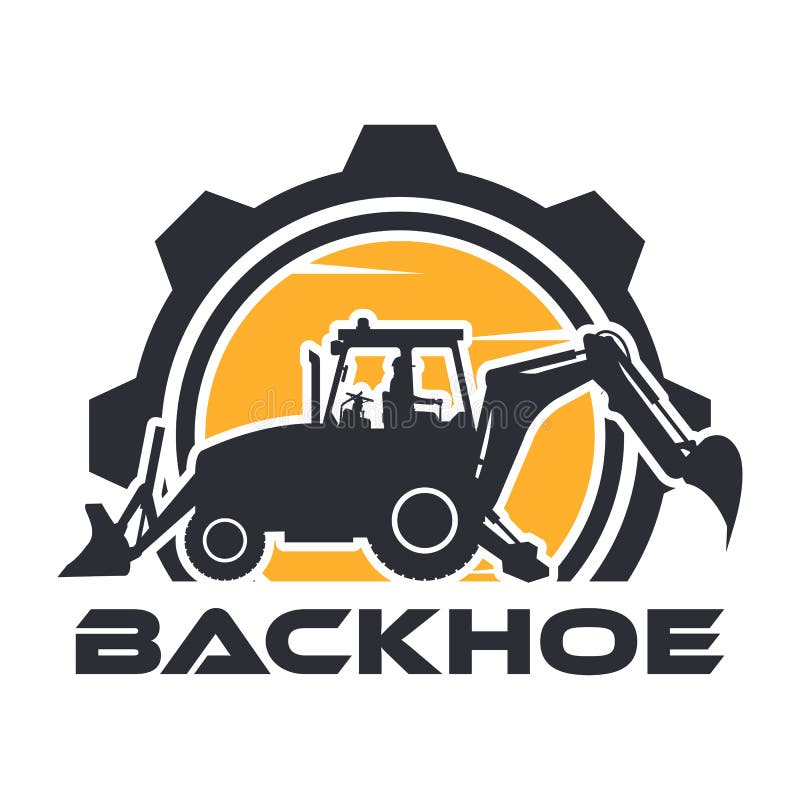 Heavy Machinery Logo with Operator Driving a Backhoe with a Gear in the ...
