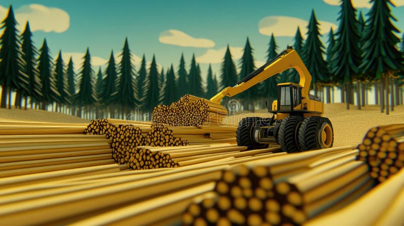 Heavy Machinery Logs Sorting Process in a Forested Timberland Area ...
