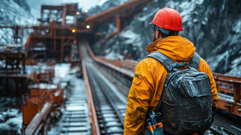 Heavy Machinery in Mining Area during Overcast Weather with Worker ...