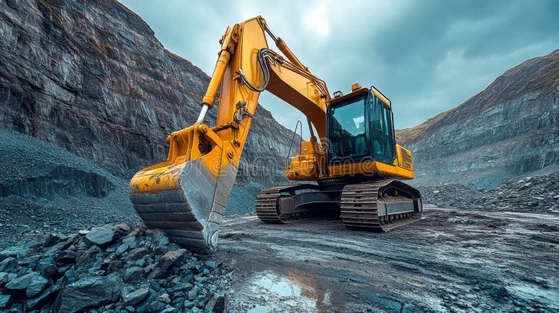 Heavy Machinery Operates in an Expansive Quarry for Mineral Extraction ...