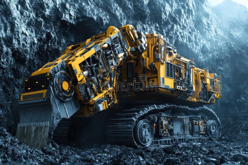 Heavy Machinery Operating in Dark Underground Mine during Mining ...