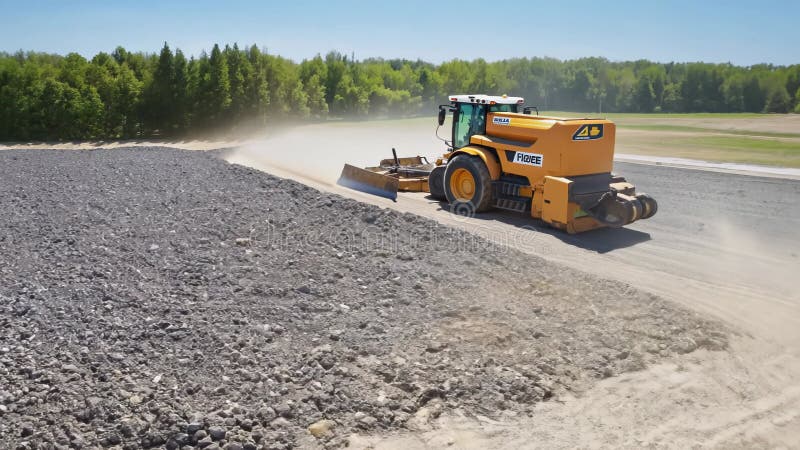 Heavy Machinery Operator is Grading a Gravel Surface on a Construction ...