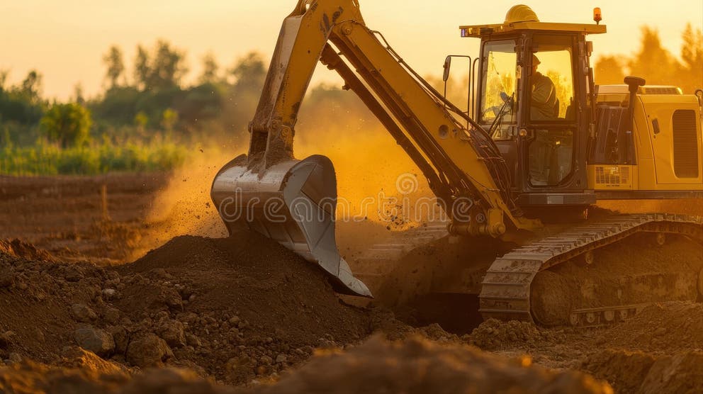Heavy Machinery Operator in Hard Hat Using a Bull To Dig and Move Dirt ...