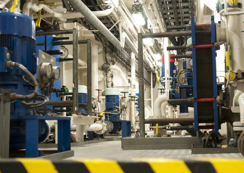 Heavy Machinery Space - Pipes, Valves, Engines. Stock Image - Image of ...