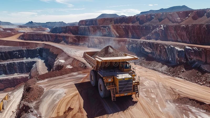 Heavy Machinery Transporting Materials in an Open Pit Mine Surrounded ...