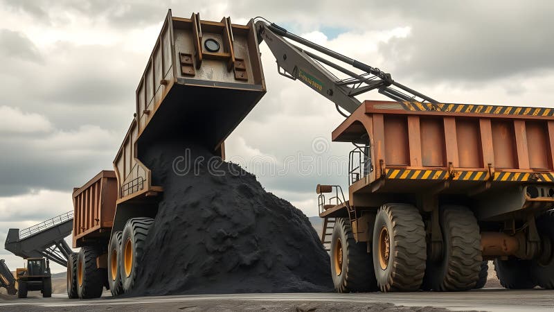 Heavy Machinery Unloading Dark Material in an Industrial Setting Under ...