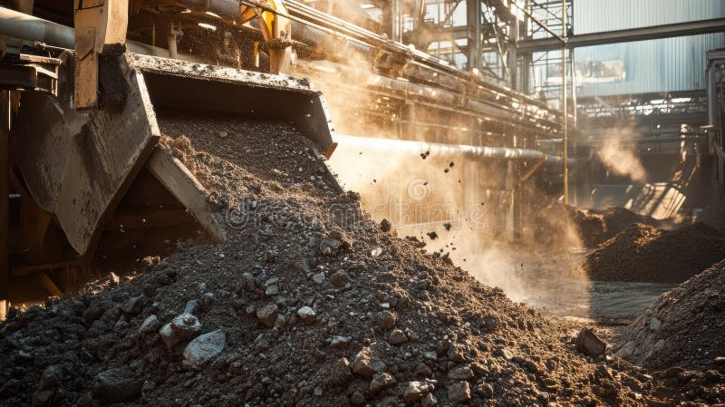 Heavy Machinery Unloading Gravel in a Construction Environment Dust ...