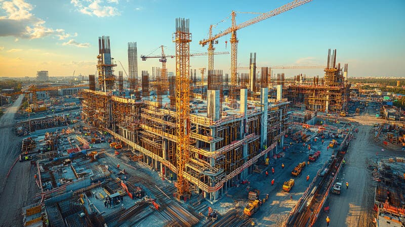Heavy Machinery and Vehicles on a Busy Construction Site Stock Photo ...