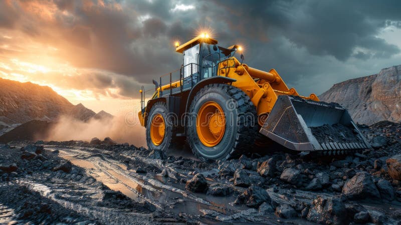 Heavy Machinery at Work in a Quarry at Sunset. Generative Ai Stock ...
