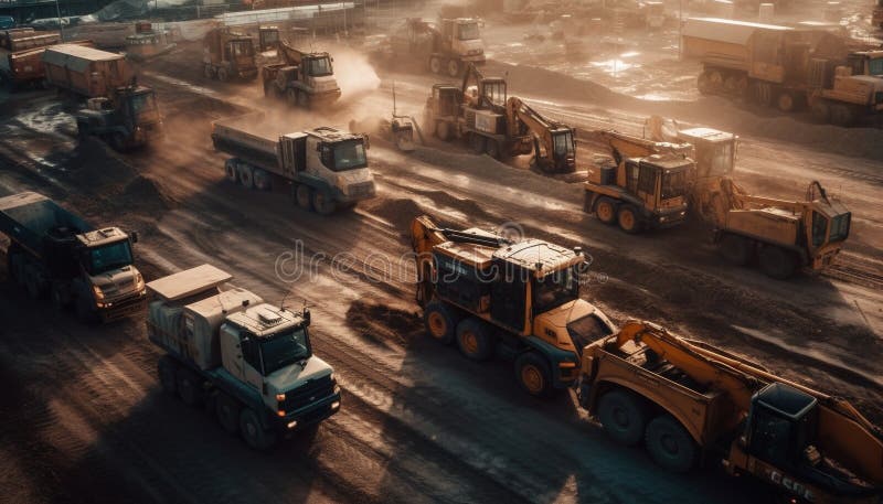 Heavy Machinery Working on Construction Site Outdoors Generated by AI ...
