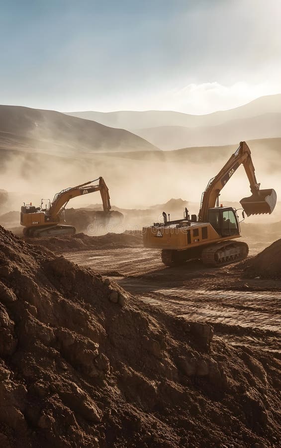 Heavy Machinery Working in a Desert Like Landscape, Impacted by Rising ...