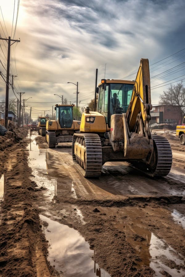 Heavy Machinery Working on a Road Construction Project Stock ...