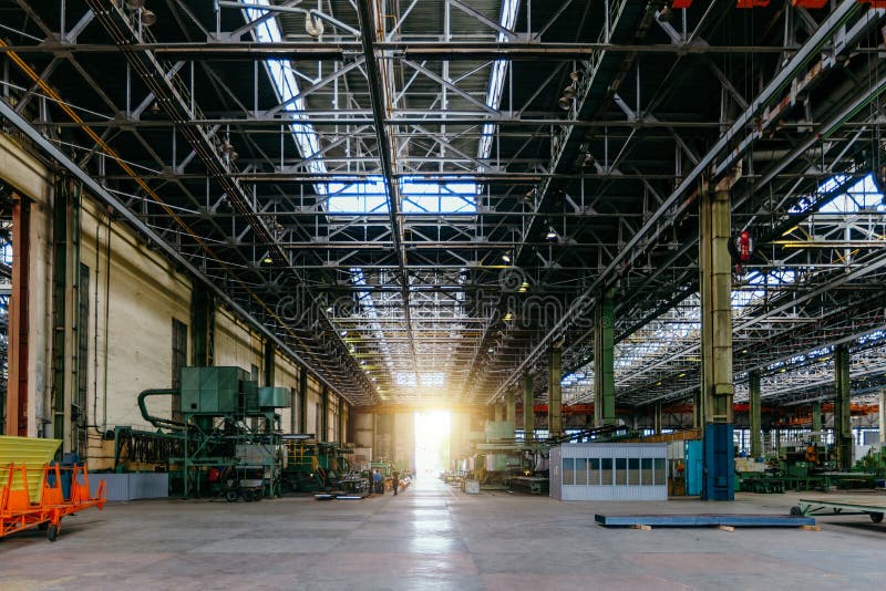Heavy Mechanical Engineering Factory Production Line. Interior of Large ...