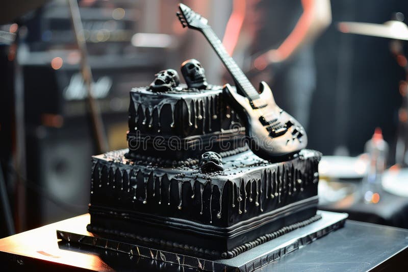 A Heavy Metal Birthday Cake with a Guitar and Skulls Stock Illustration ...