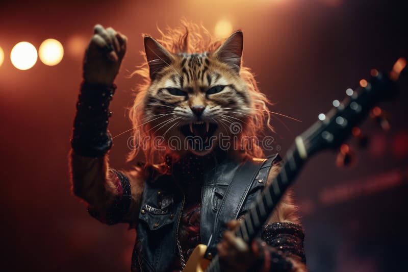 A Heavy Metal Cat Rocking Out on Guitar. Generative AI Image. Stock ...