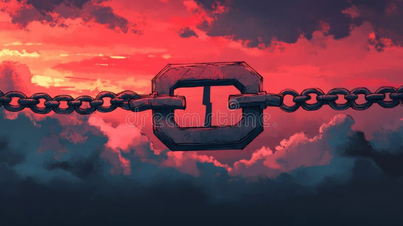 Heavy Metal Chain Link Against Dramatic Red Sunset Sky Stock ...
