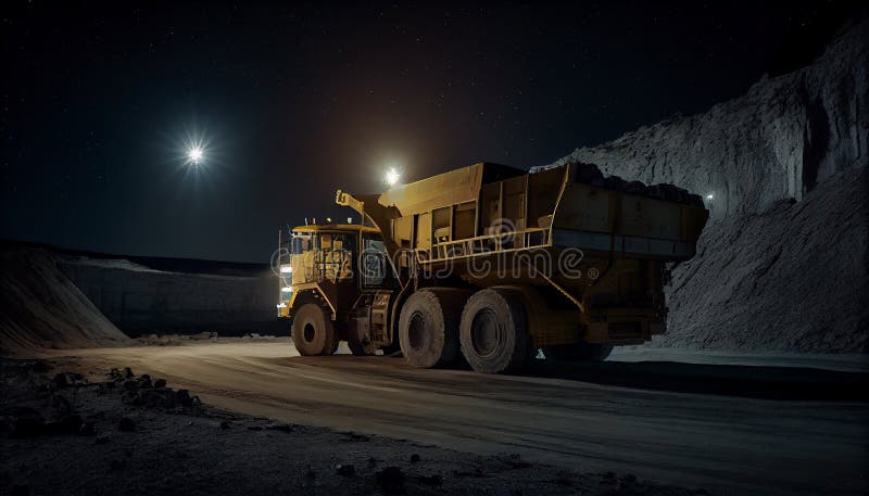 Heavy Mining Dump Truck during Night Loading of Rock in Limestone ...
