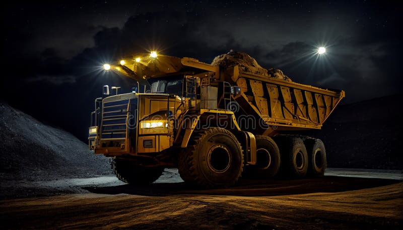 Heavy Mining Dump Truck during Night Loading of Rock in Limestone ...