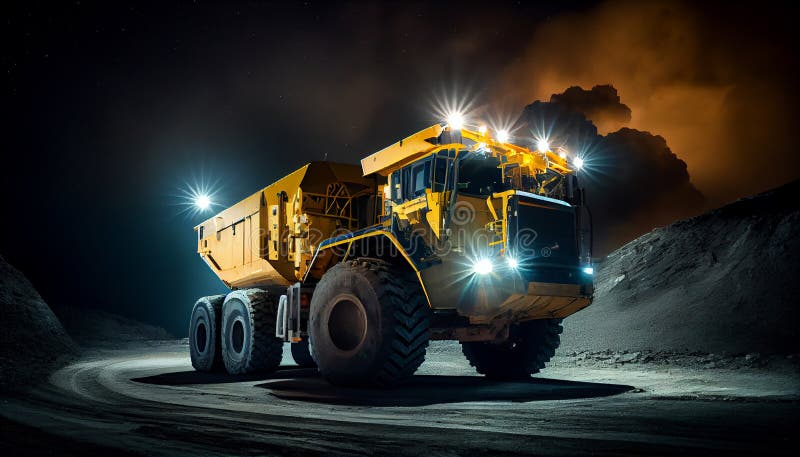 Heavy Mining Dump Truck during Night Loading of Rock in Limestone ...