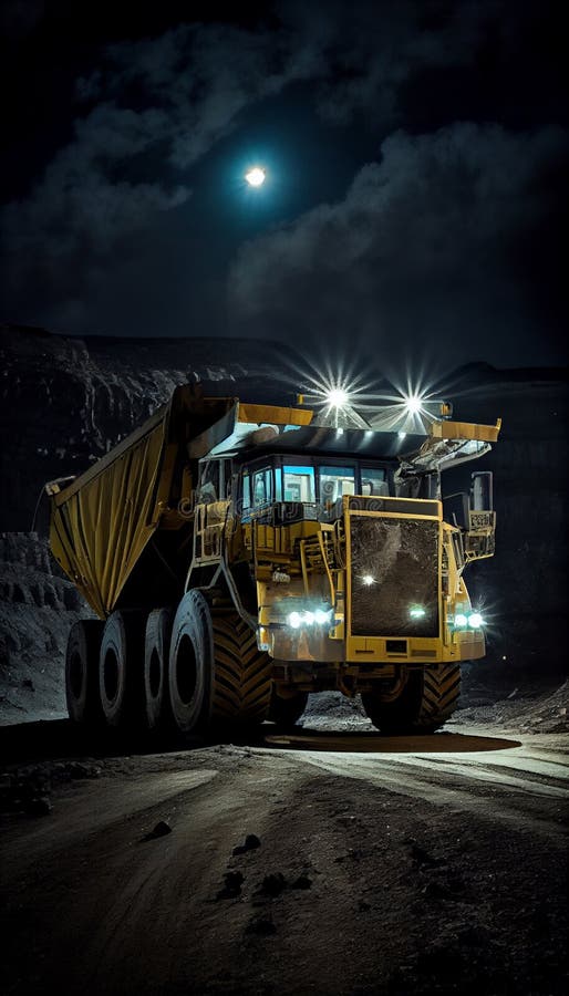 Heavy Mining Dump Truck during Night Loading of Rock in Limestone ...
