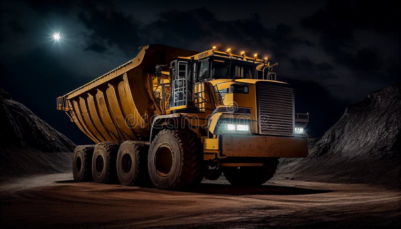 Heavy Mining Dump Truck during Night Loading of Rock in Limestone ...