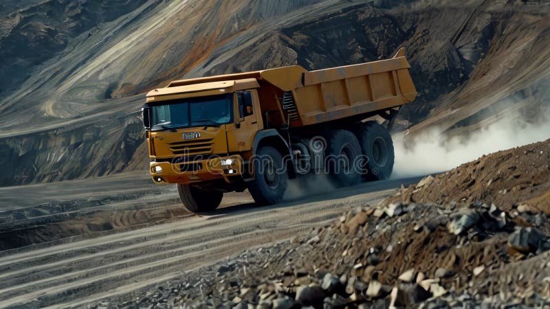 Heavy Mining Dump Trucks Driving Along the Opencast Open Stock Footage ...