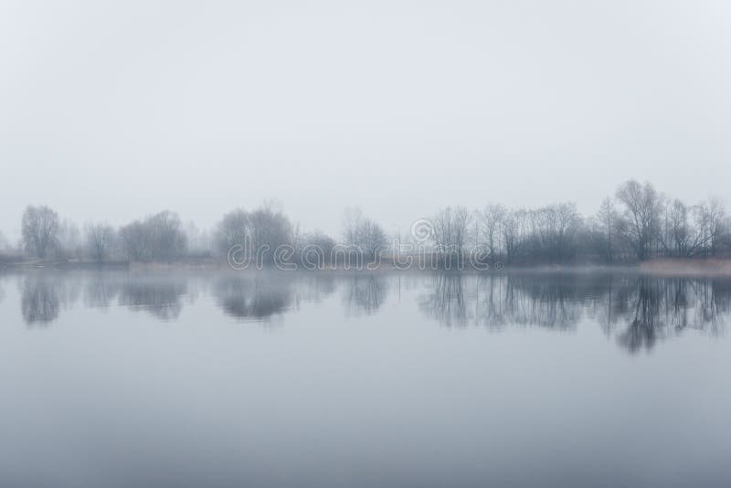 Heavy Mist Over the River in Autumn Stock Image - Image of heavy ...