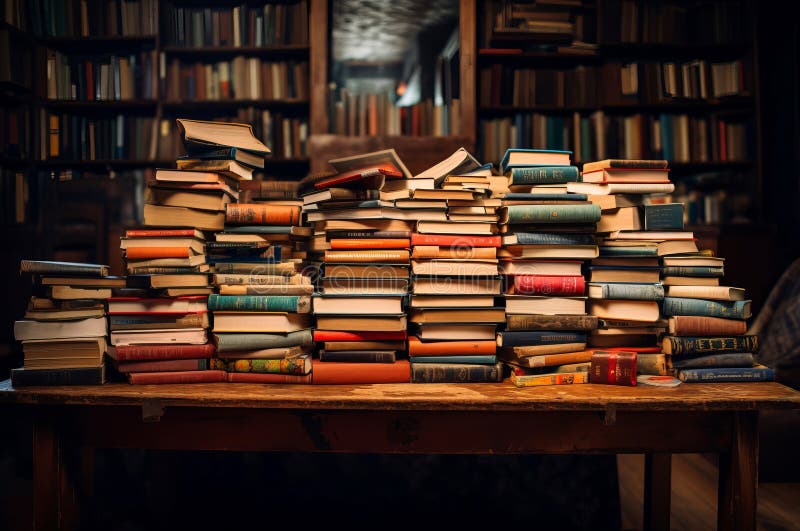 Heavy Old Books Stack. Generate Ai Stock Illustration - Illustration of ...