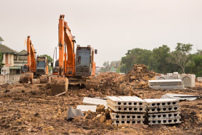Heavy Orange Machine Crawler Loader or Loader Excavator, Removing Soil ...