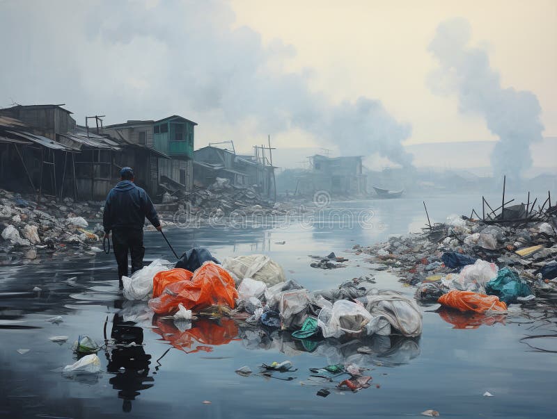 Heavy Pollution of Waste and Plastic Bags Stock Illustration ...