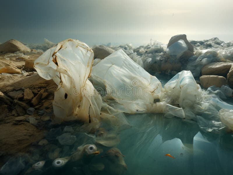 Heavy Pollution of Waste and Plastic Bags Stock Illustration ...
