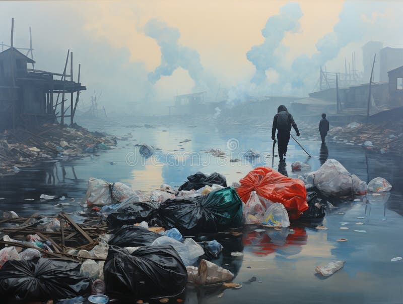 Heavy Pollution of Waste and Plastic Bags Stock Illustration ...