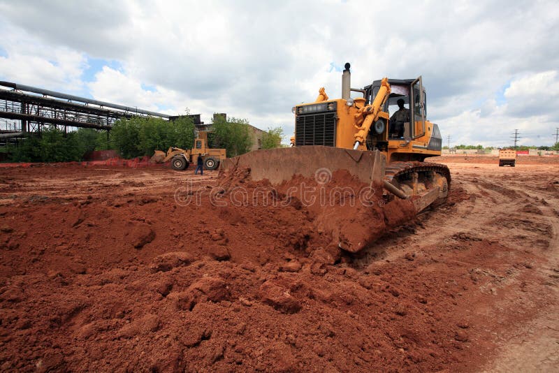 Heavy Power Bulldozer Work on a Building Site Stock Image - Image of ...