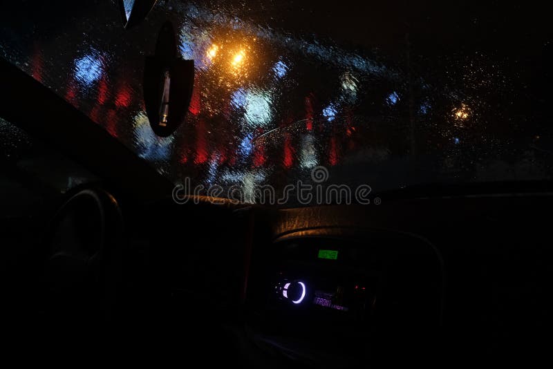 Heavy Rain Behind the Windshield of a Car. Blurred Image from Bad ...