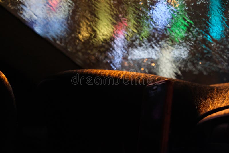 Heavy Rain Behind the Windshield of a Car. Blurred Image from Bad ...