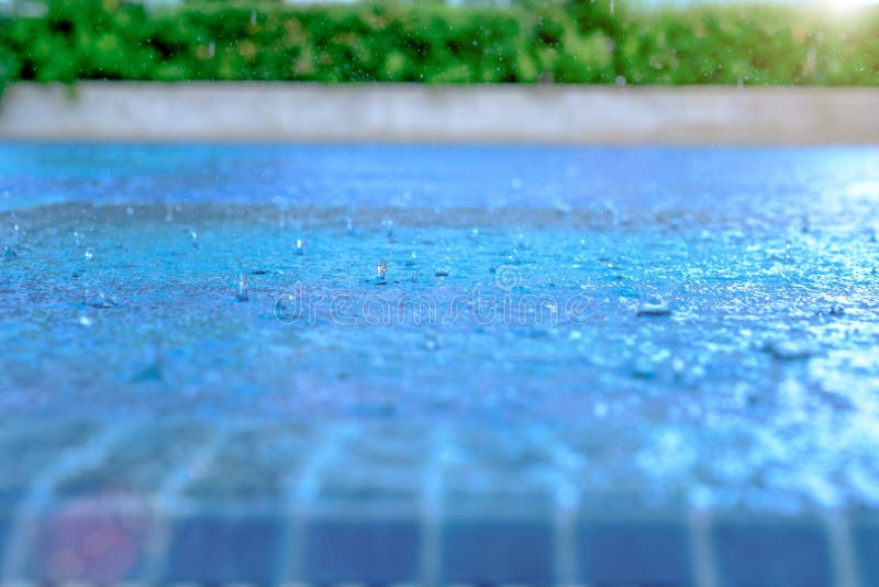 Heavy Rain in the Blue Swimming Pool Stock Image - Image of ripple ...