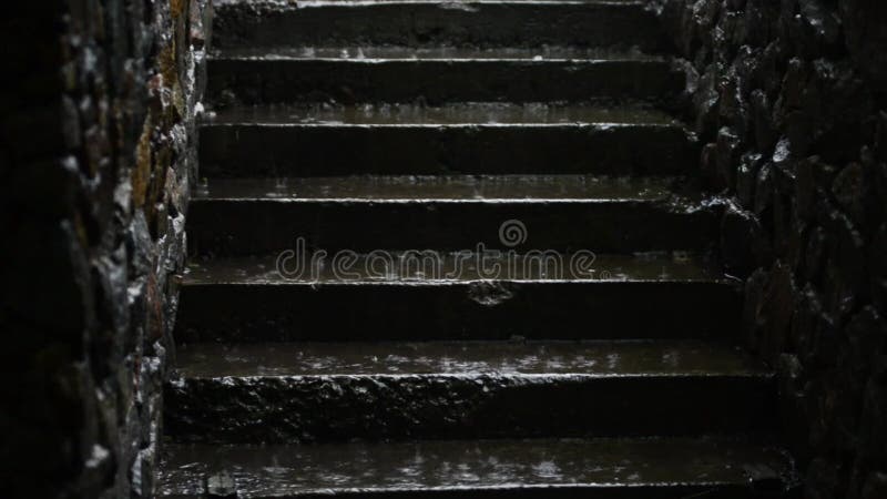 Heavy Rain on Concrete Steps of the Stairs Stock Footage - Video of ...