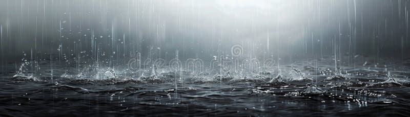 Heavy Rain Falling on a Dark Water Surface Creating Splashes and ...
