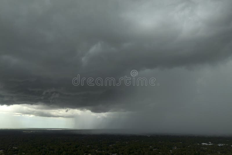 Heavy Rain Falling Down from Stormy Clouds during Thunderstorm on Dark ...