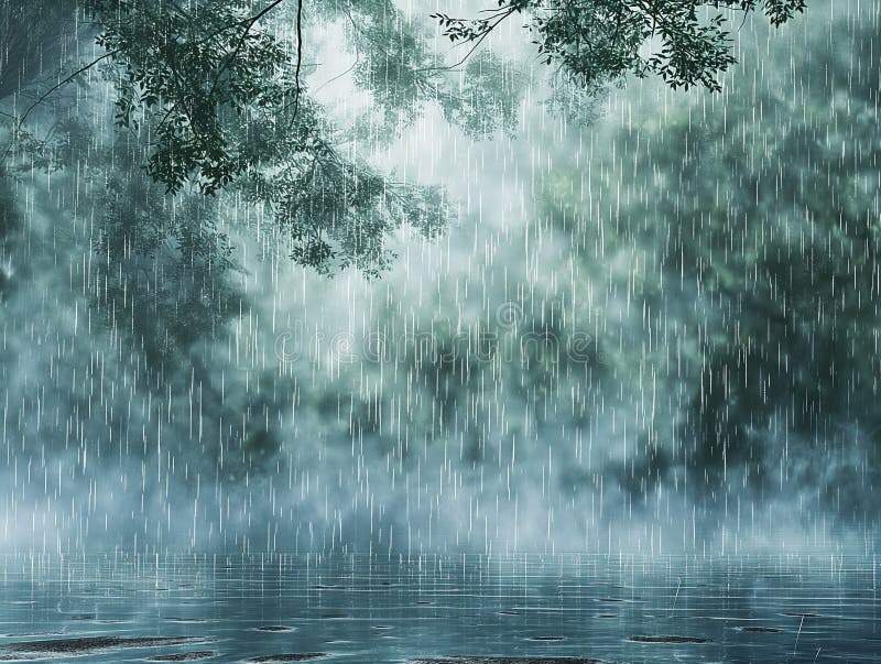 Rainfall in a Misty Forest stock photo. Image of ripples - 321625452