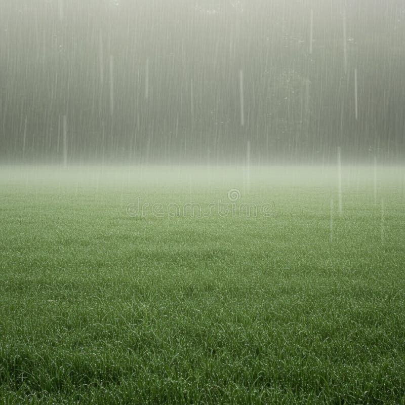 Heavy Rain on Green Field stock illustration. Illustration of ...