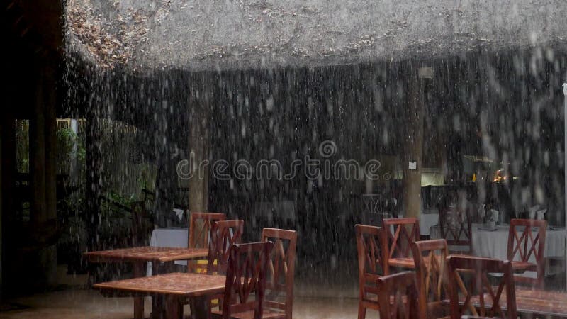 Heavy Rain in Slow Motion in African Lodge. Falling Raindrops Chobe in ...