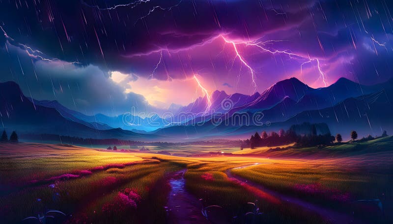 Heavy Rain, Thunderstorms, Strong Winds on Digital Art Concept ...