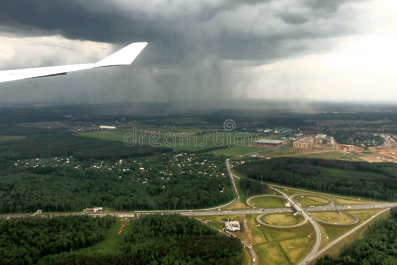 Heavy Rain View from a Plain Stock Photo - Image of high, clouds: 91743280