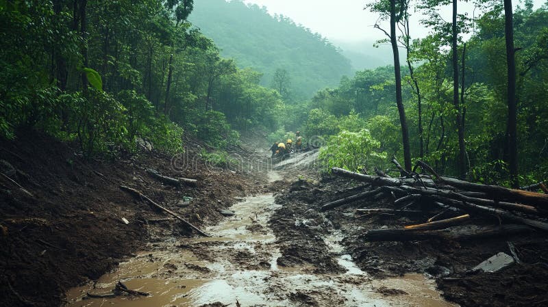 Heavy Rainfall Triggering Landslides in Lush Rainforest Terrain Stock ...