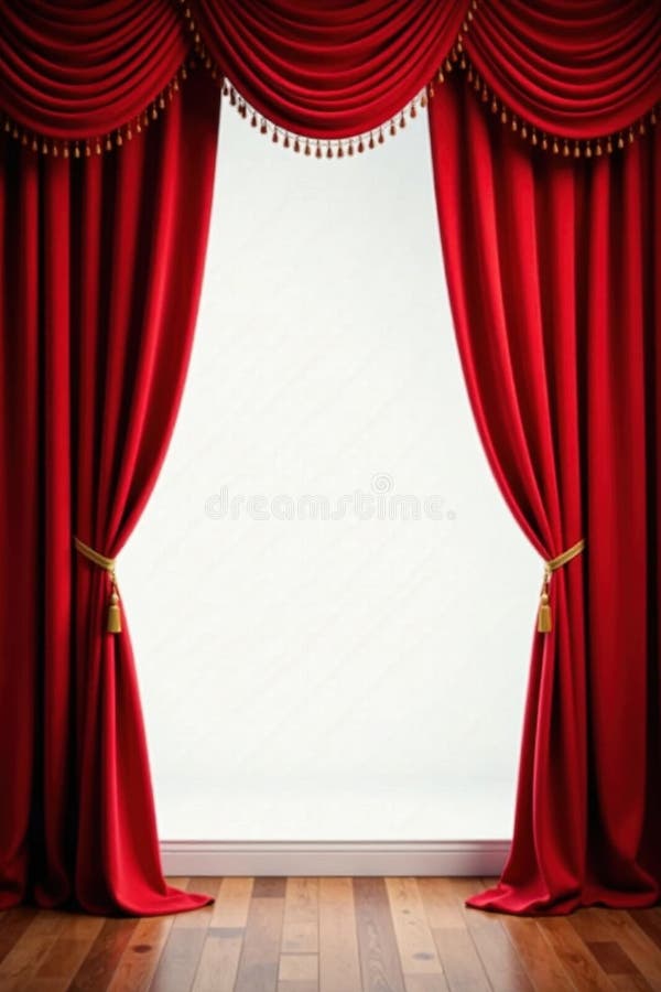 Heavy Red Velvet Drapes Parted, Revealing Empty Stage , Grand, Backdrop ...